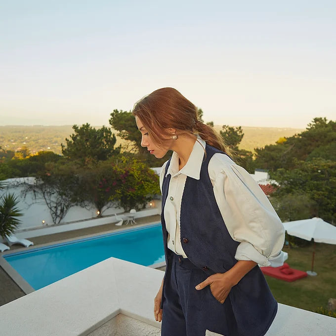 CINDY vest - MIDNIGHT BLUE BOMBAZINE – SIENNA - Designed in Lisbon