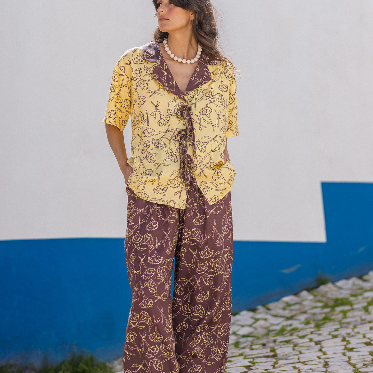 VERA trousers - BROWN CARNATIONS – SIENNA - Designed in Lisbon