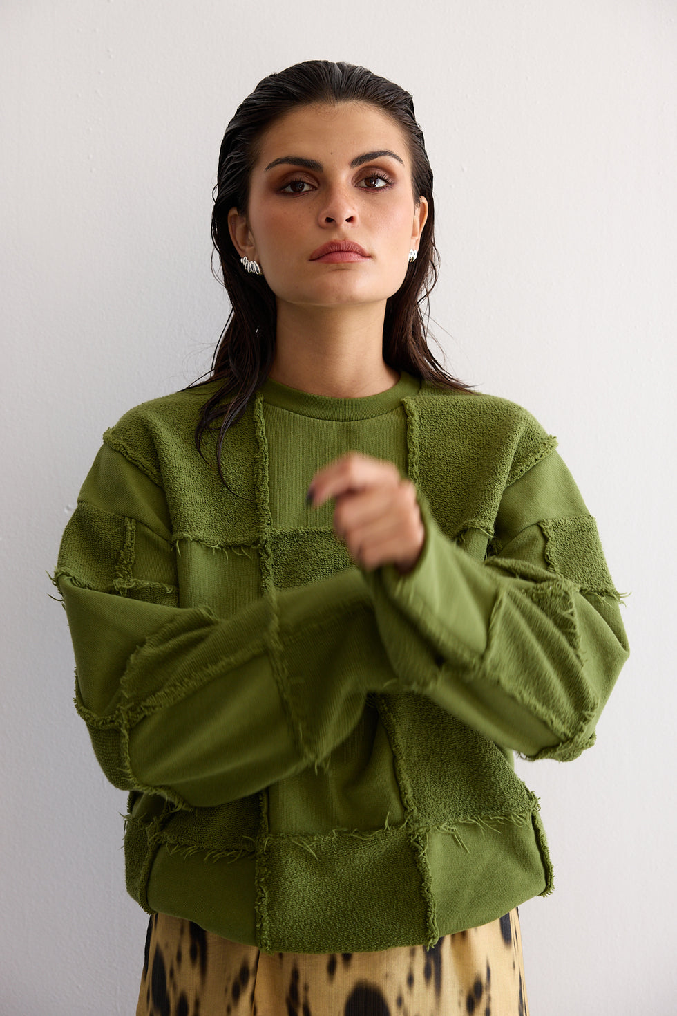 FRANCES patchwork sweater - OLIVE – SIENNA - Designed in Lisbon